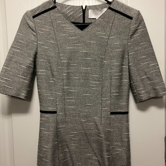 Hugo Boss | Dresses | Hugo Boss Grey Tweed Midi Dress With Black Piping ...